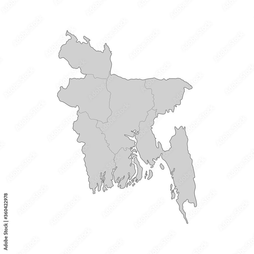 Map of Bangladesh divided to regions. Outline map. Vector illustration ...