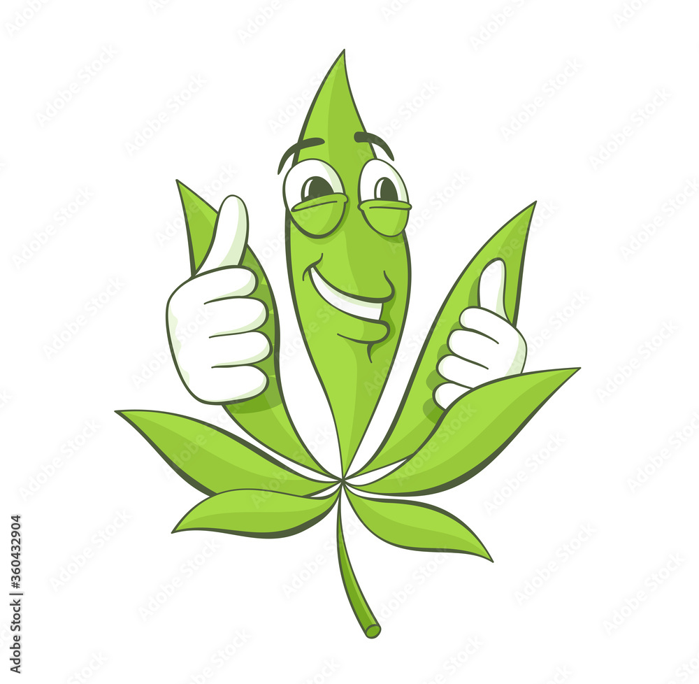 Funny cartoon cannabis character - leaf of marijuana plant in comic ...