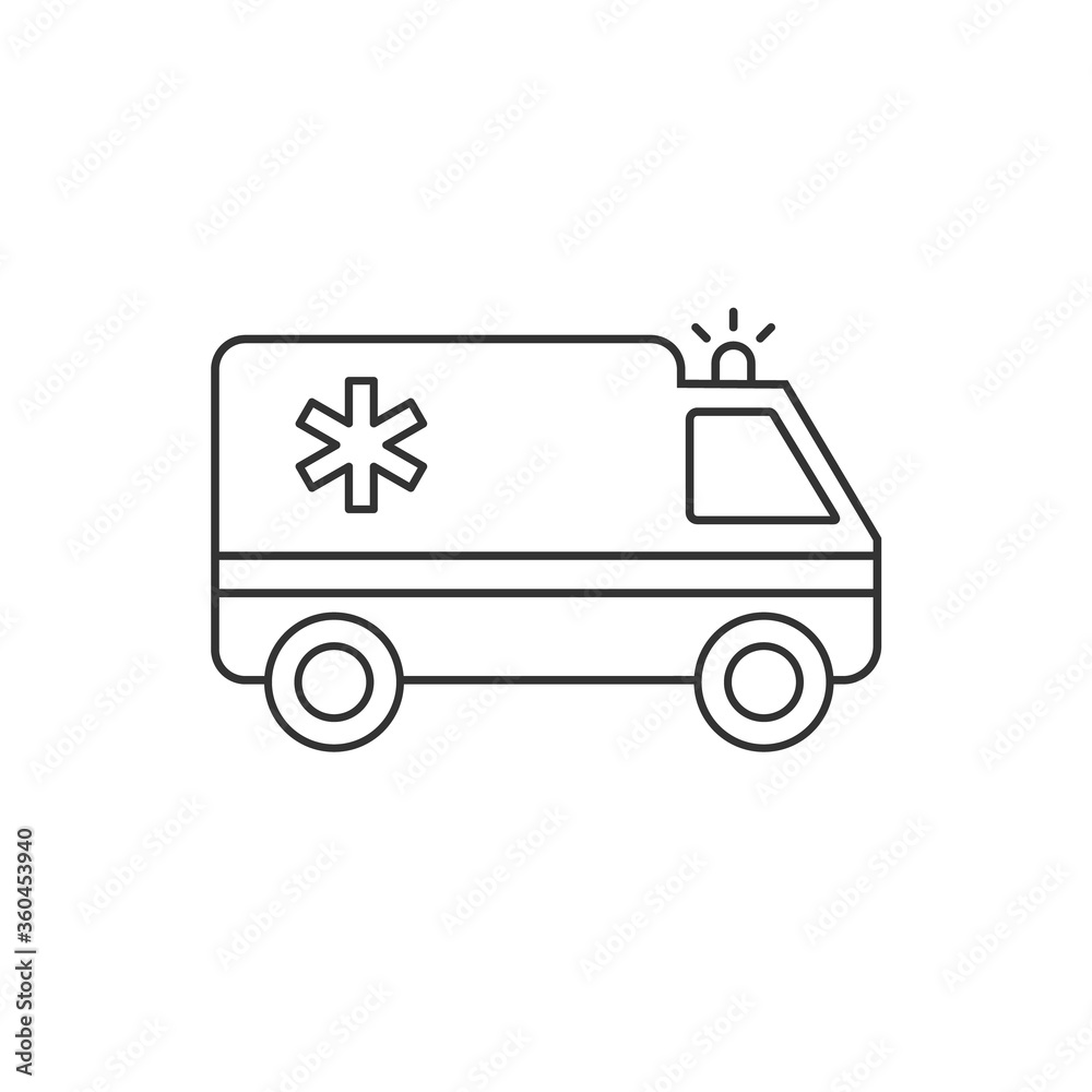 Ambulance line icon. Medical transportation vehicle. Urgent response ...
