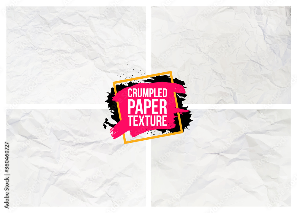 Set of crumpled paper texture. Realistic wrinkled sheet. White crumpled ...