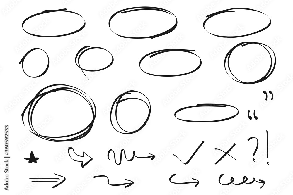 Hand drawn circle and arrow line for highlighting text. Rounds Bubbles ...