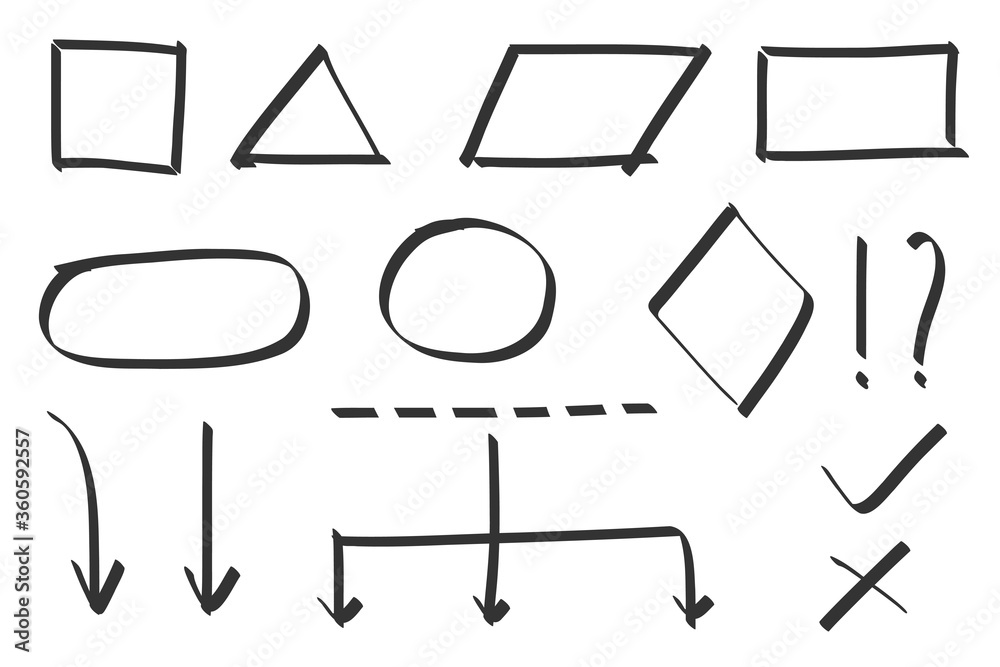 hand drawn diagram chart set for mind mapping and business plan. Arrow ...
