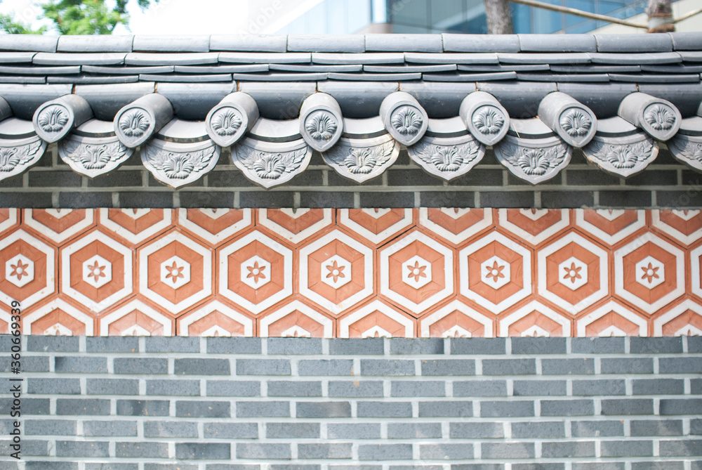 Korean style wall with roof decorative. Stock Photo | Adobe Stock