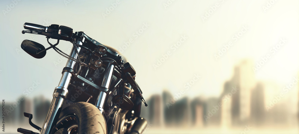 custom motorcycle on city skyline background Stock Photo | Adobe Stock
