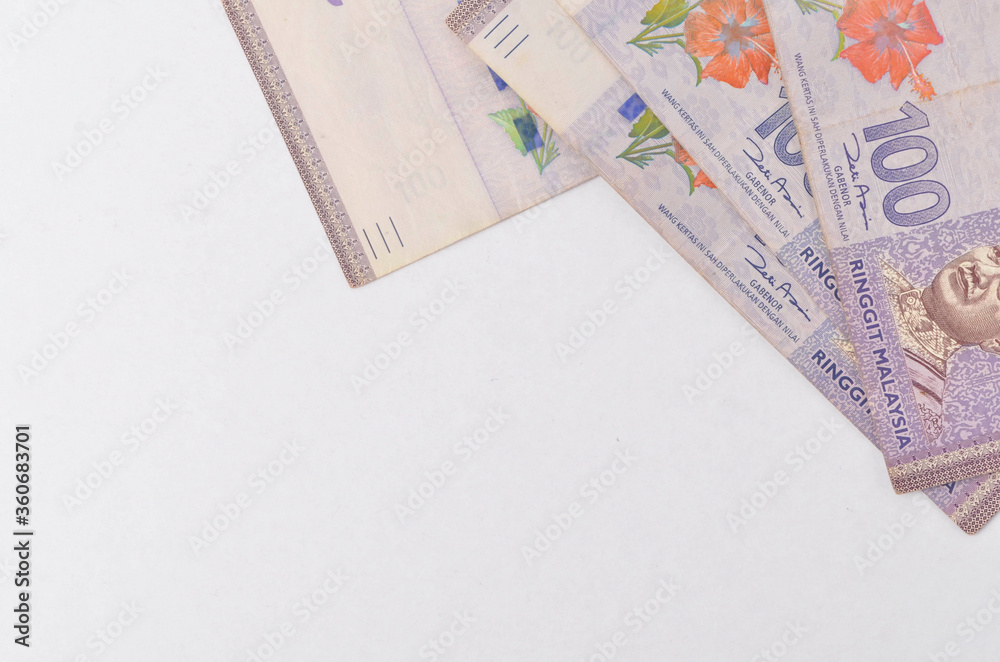 Malaysia Currency (MYR) Ringgit Malaysia bank note. Close up on money showing the first of ...