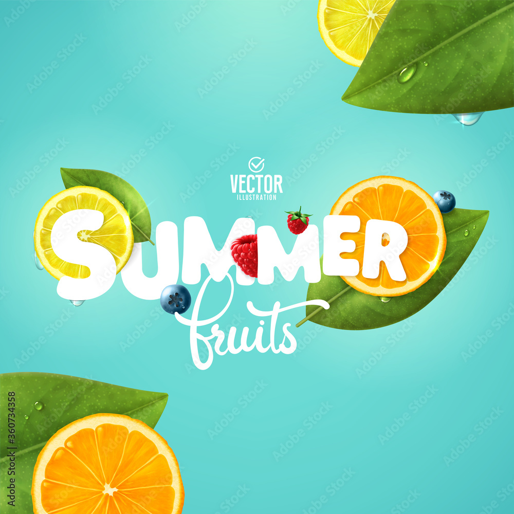 Vector realistic summer fruits composition Stock Vector | Adobe Stock
