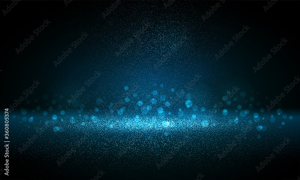 Luxury blue gold glitter particles on black background. Blue glowing ...