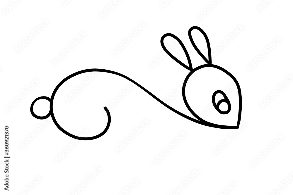 twisted in spiral line drawing of animated hare rabbit as a work sheet ...