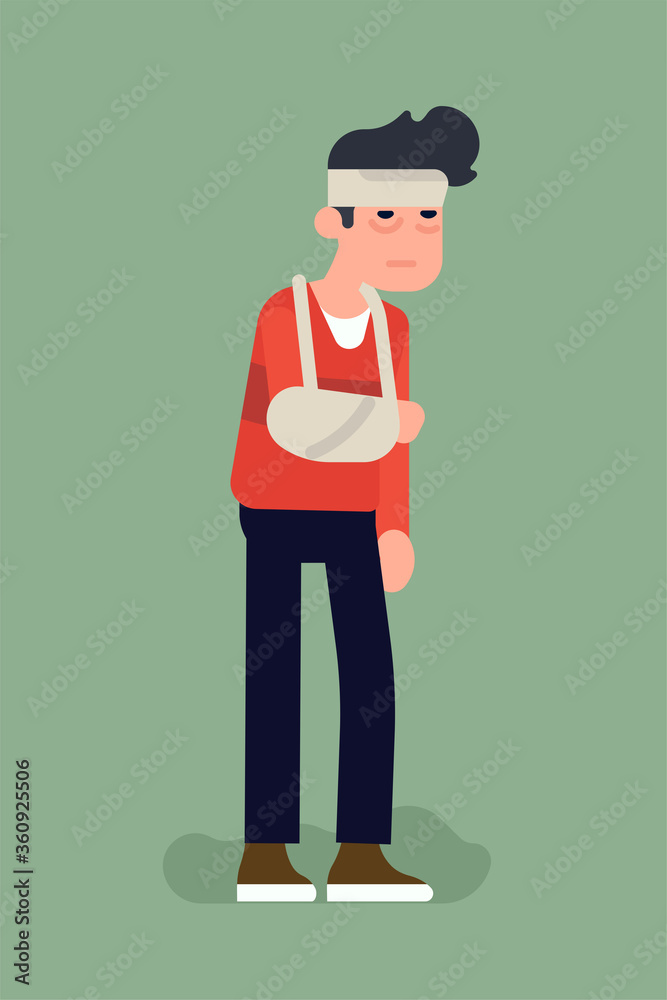 Cool vector character design on unhappy injured person with a plaster ...