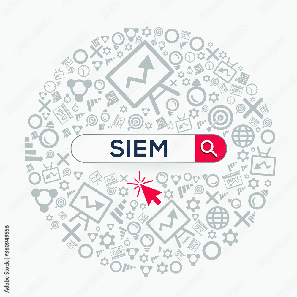 siem mean (security information and event management) Word written in ...