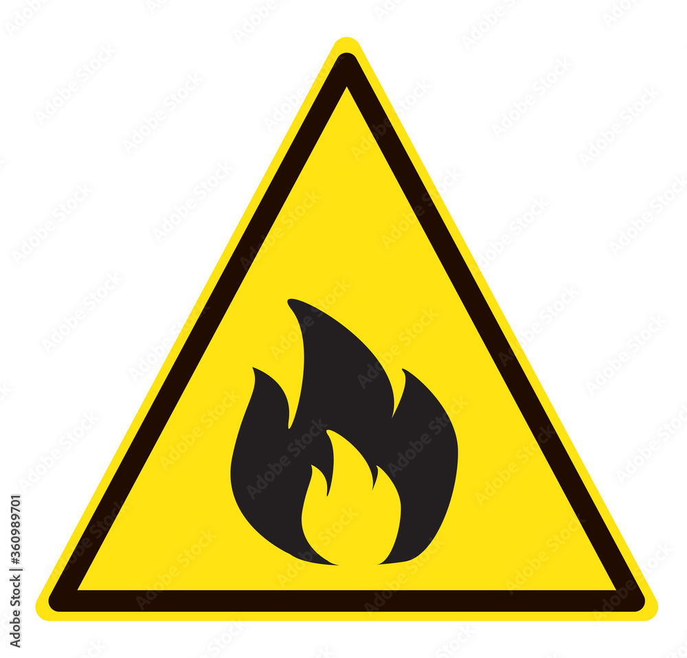 fire warning sign on white background. flammable sign. yellow flammable ...