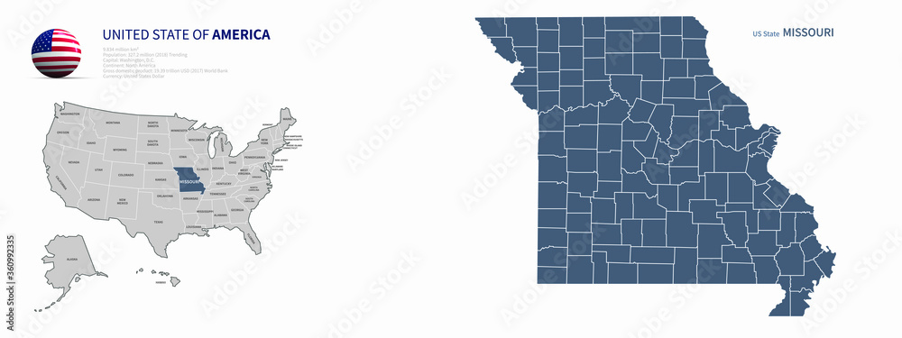 missouri map. u.s. states vector map of missouri. us states map. 素材庫向量圖 ...