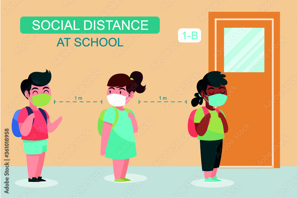 Back to school for new normal lifestyle concept. happy kids wearing ...