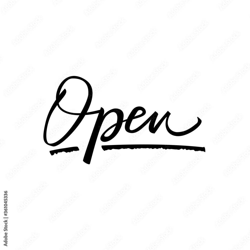 Hand drawn vector lettering Open. Black expressive letters on isolated ...