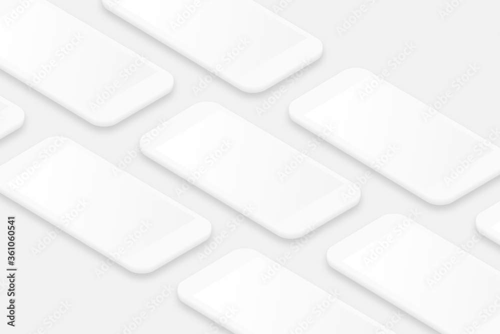 White smartphones mockup with blank screen. Realistic cell phones frames with shadow. 3d ...