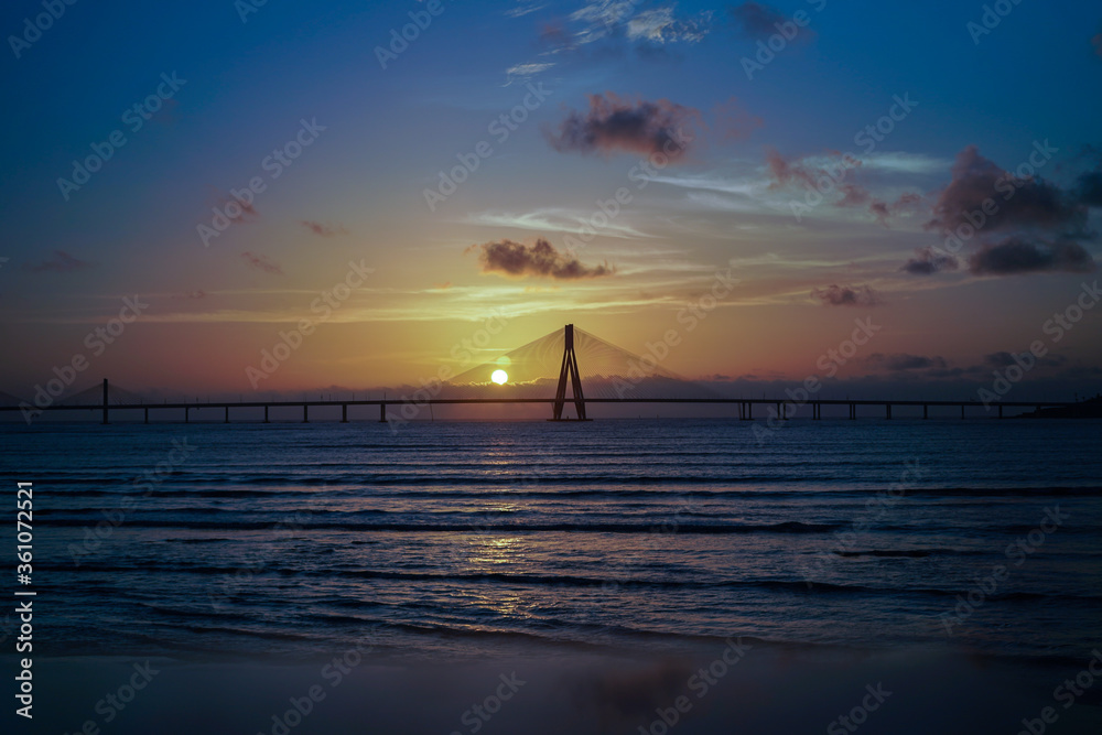 Sunset at Bandra Worli sea link also known as Rajiv Gandhi Sea link ...