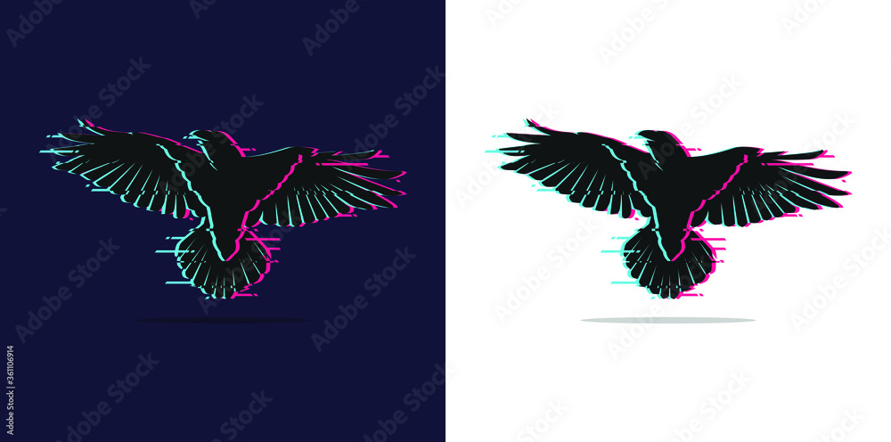 Silhouette Of Raven Vector Effect Glitch for wallpaper, logo, web design, icon, t-shirt design ...