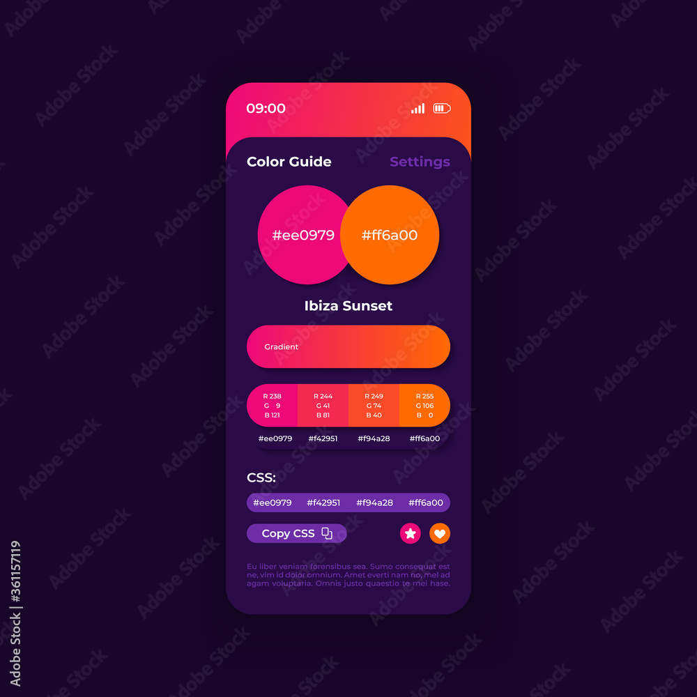 Color guide smartphone interface vector template. Mobile app page black ...