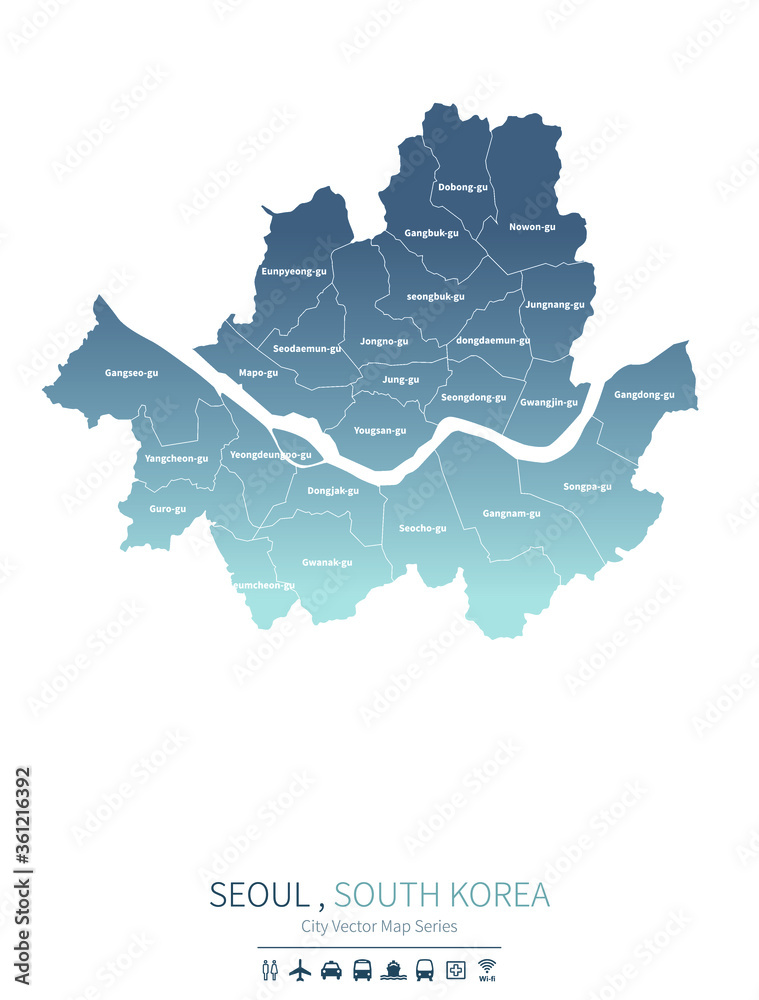 seoul map. south korea city vector map. Stock Vector | Adobe Stock