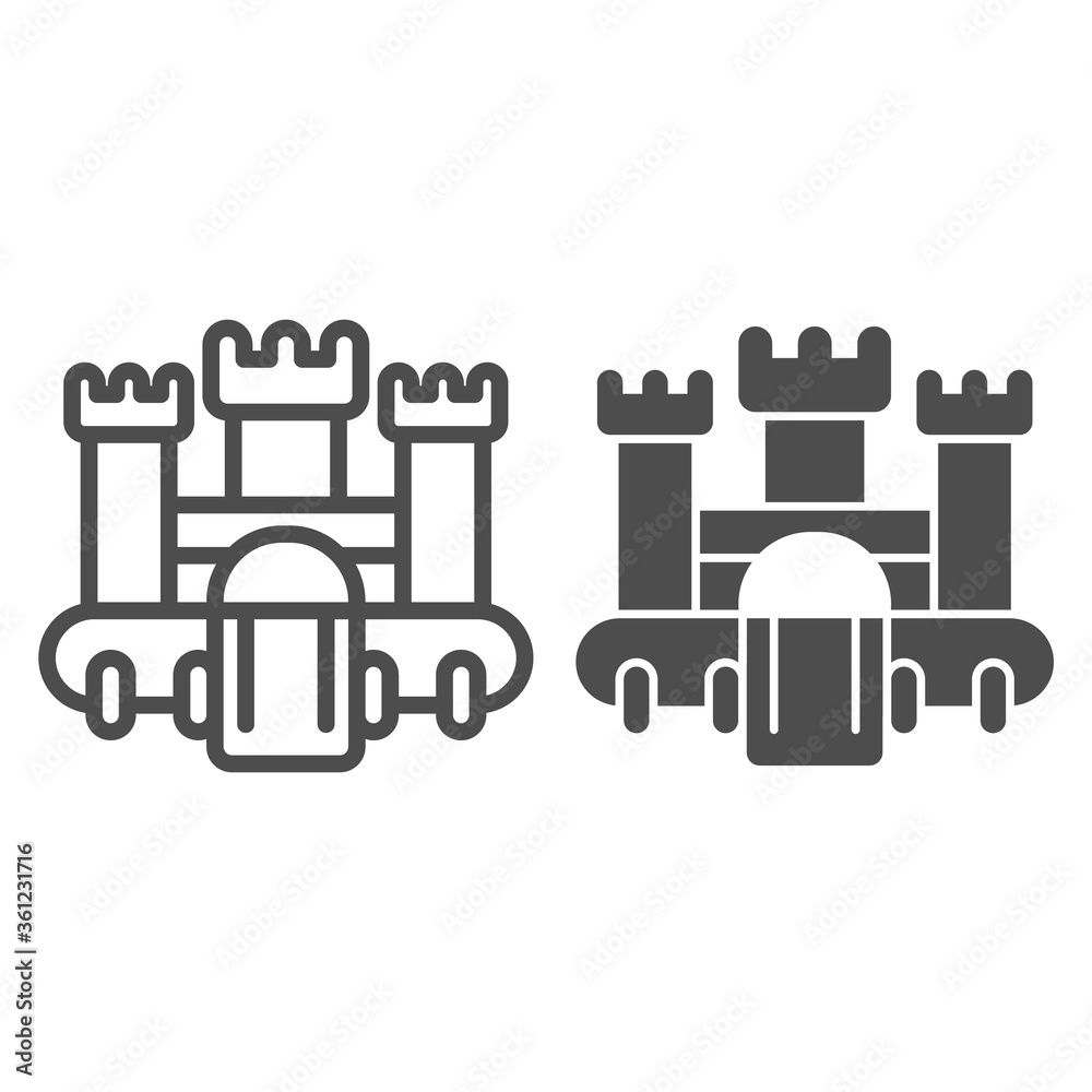 Bouncy castle line and solid icon, children entertainment concept ...