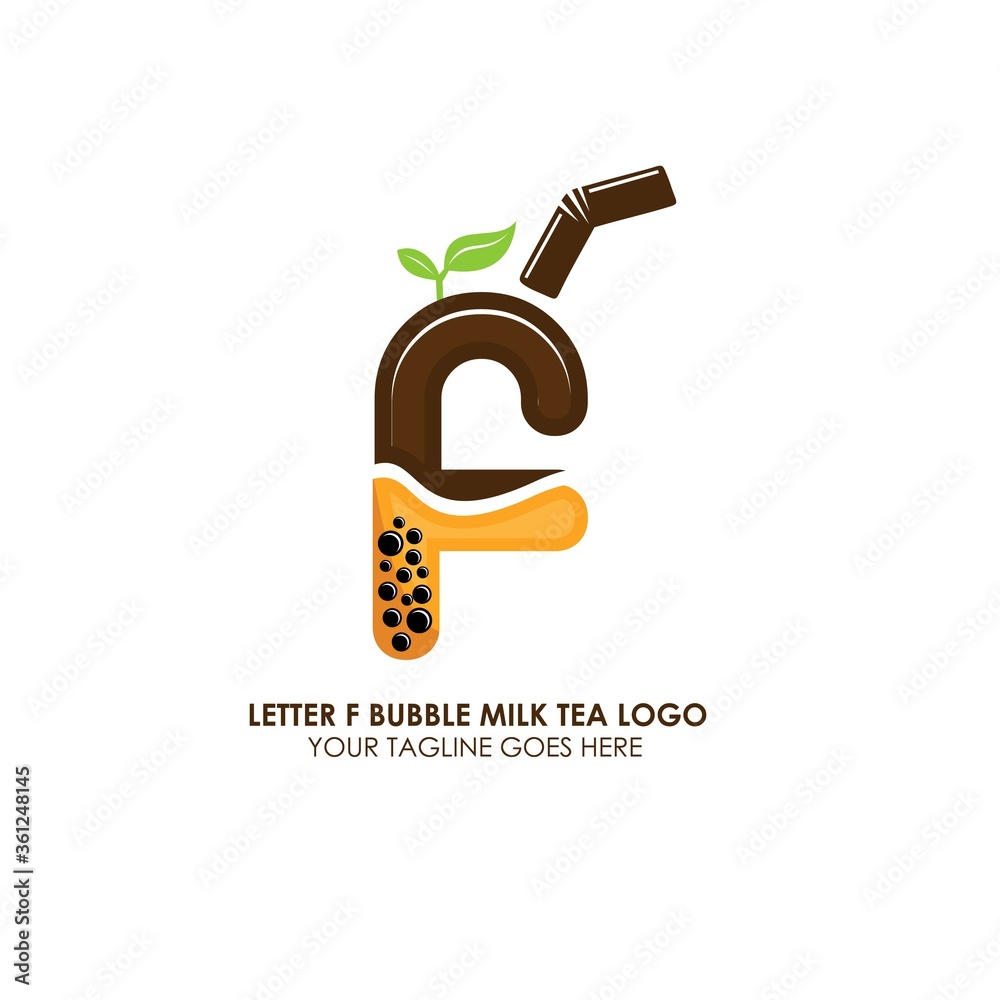 Bubble Tea Cup Drink or Milk Cocktail Logo with Initial F. Glass of ...