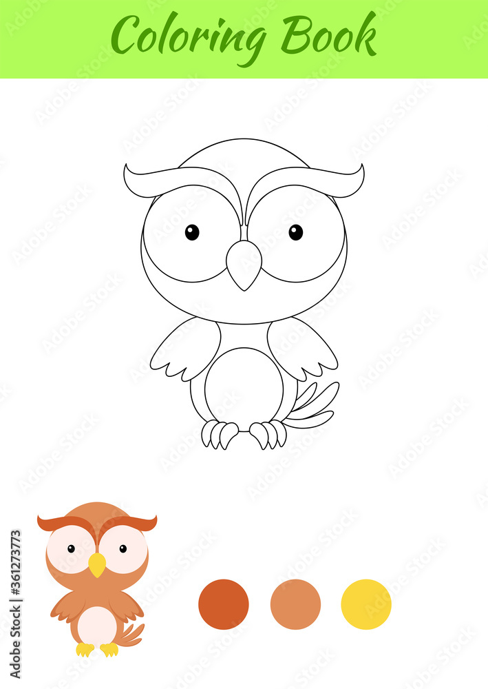 Coloring page happy little baby owl. Printable coloring book for kids ...