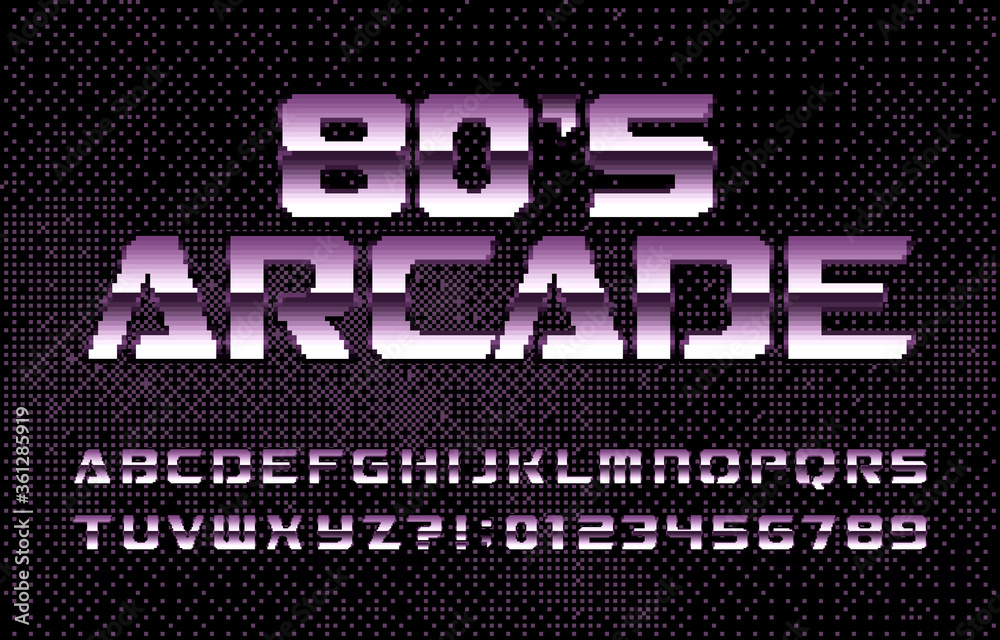80s Arcade alphabet font. Computer letters and numbers. Pixel ...