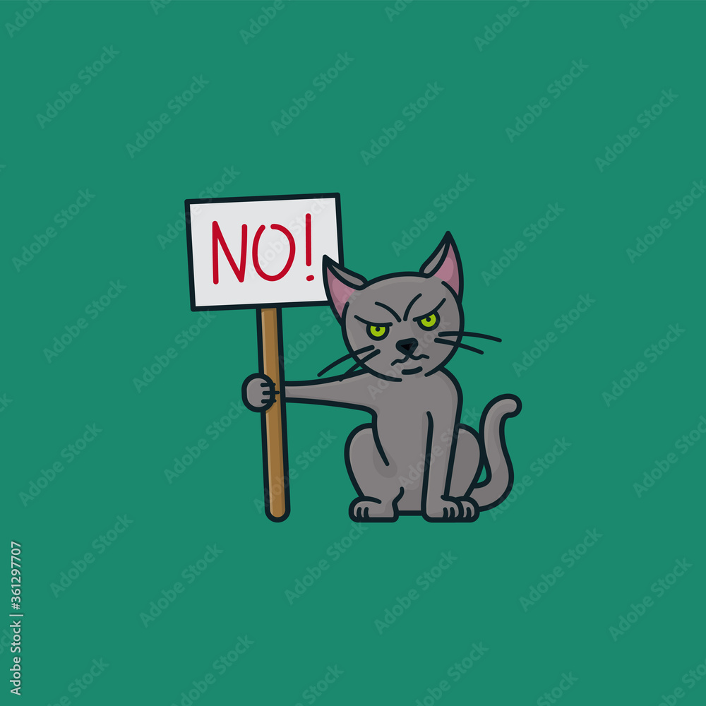 Cartoon cat character with protest sign vector illustration for ...