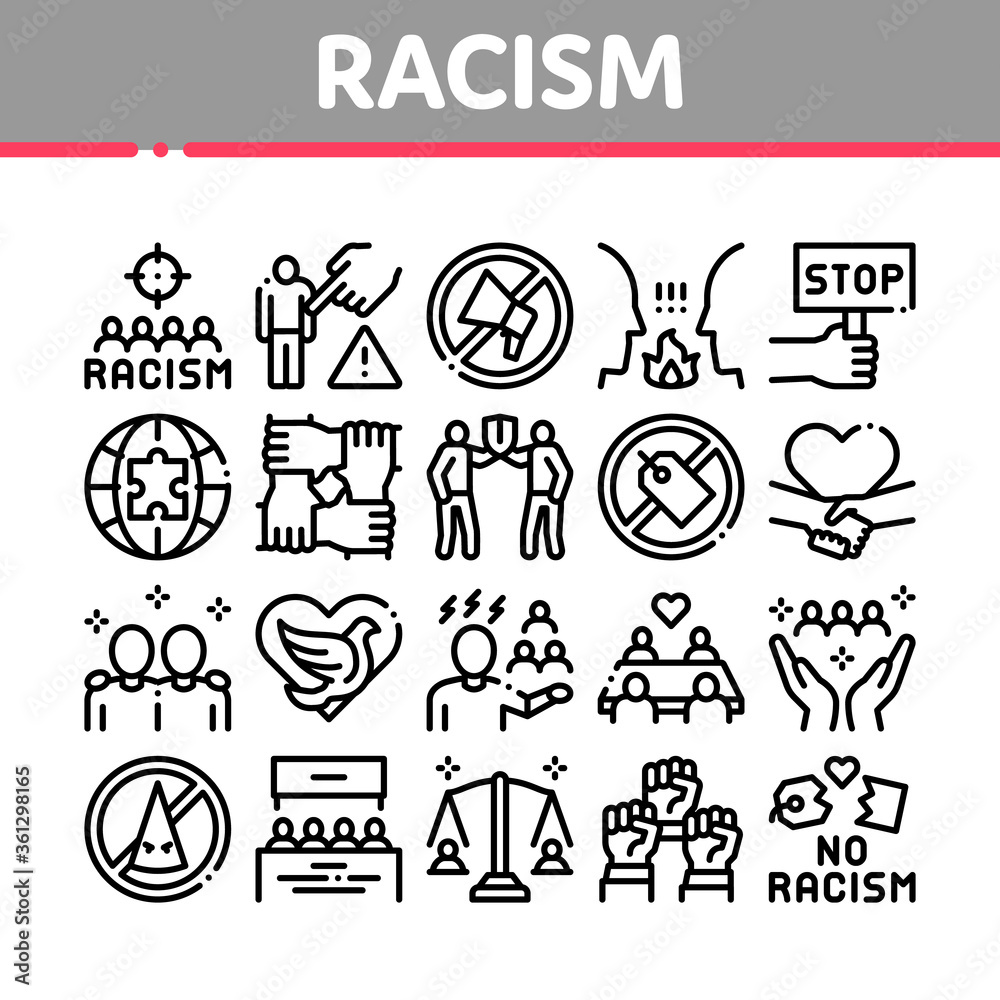 Racism Discrimination Collection Icons Set Vector. Stop Racism ...