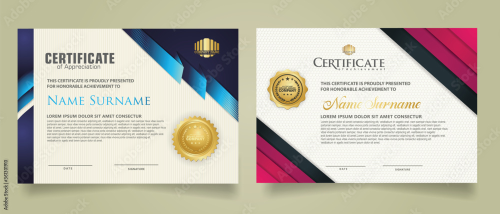 set certificate template with ribbon stripes ornament and modern ...