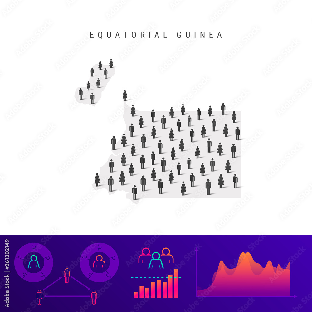 Equatorial Guinea people map. Detailed vector silhouette. Mixed crowd ...
