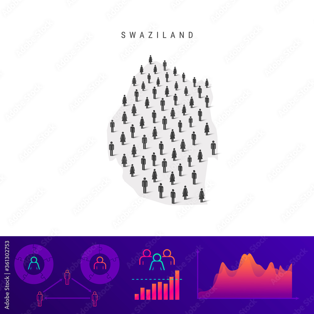 Swaziland or Eswatini people map. Detailed vector silhouette. Mixed ...