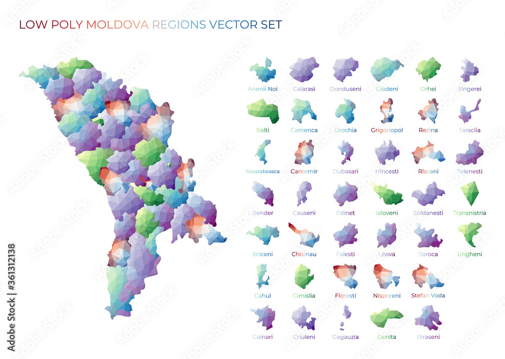 Moldovan low poly regions. Polygonal map of Moldova with regions ...