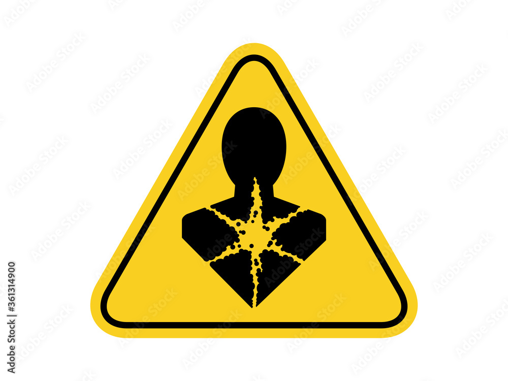 isolated caution health, common hazards symbols on yellow round ...