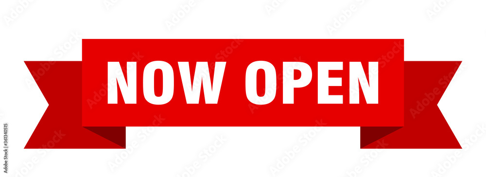 now open ribbon. now open isolated band sign. now open banner Stock ...
