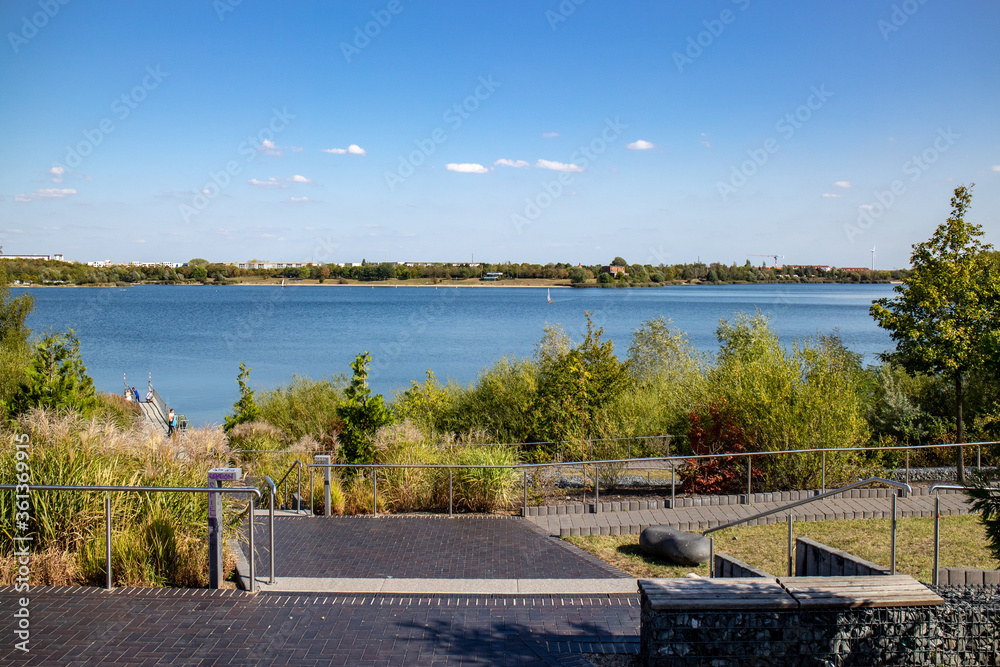 View of the recreation area Kulkwitzer See, a lake on the outskirts of ...