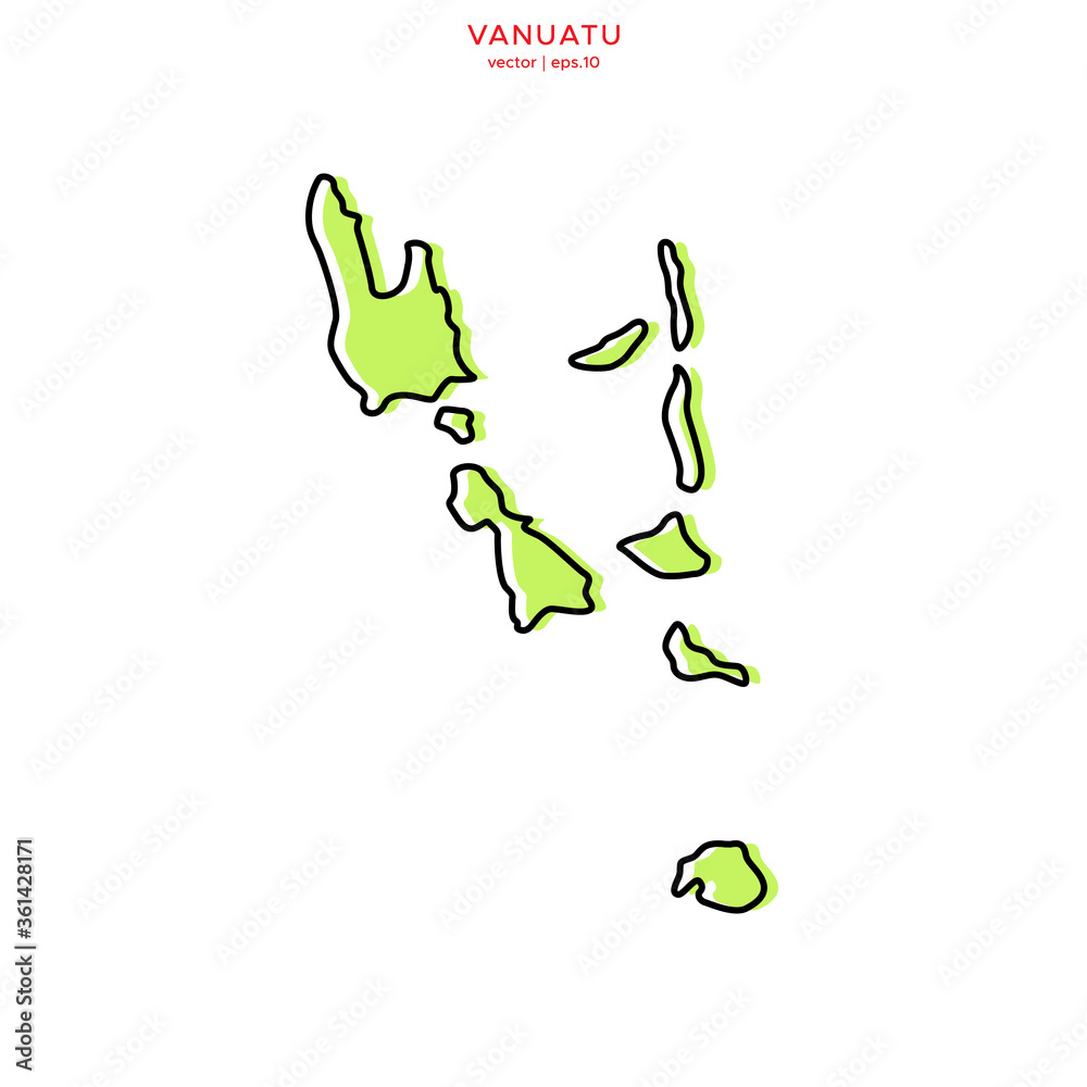 Green Map of Vanuatu with Outline Vector Design Template. Editable ...