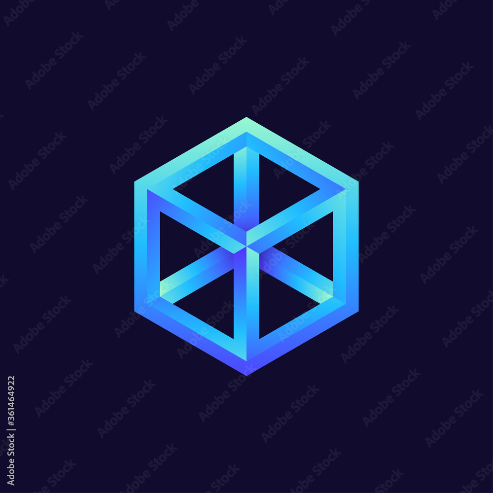 cube symbol, icon. hexagonal logo. impossible geometric shape. optical ...