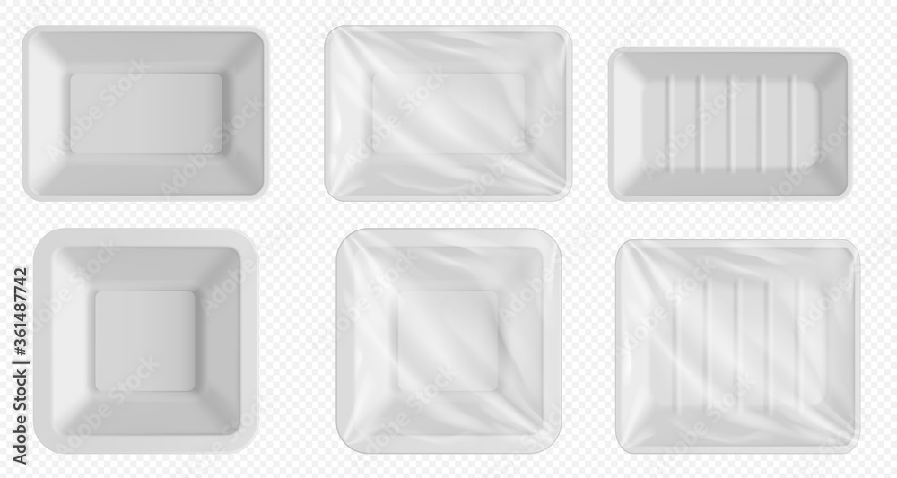 Plastic food tray. Styrofoam container for frozen food and fresh meat ...