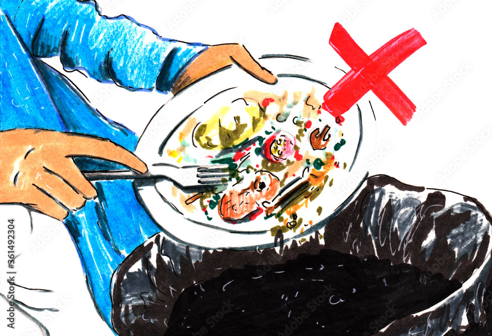 Social hand drawn illustration. No food waste. Simple sketch of a ...
