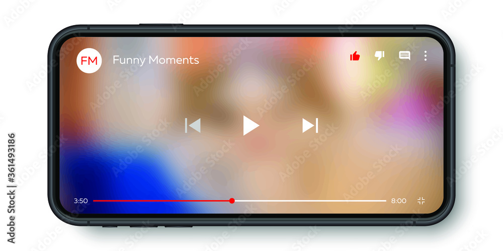 Mobile Video Player Vector UI Concept for Social Network on Photo ...