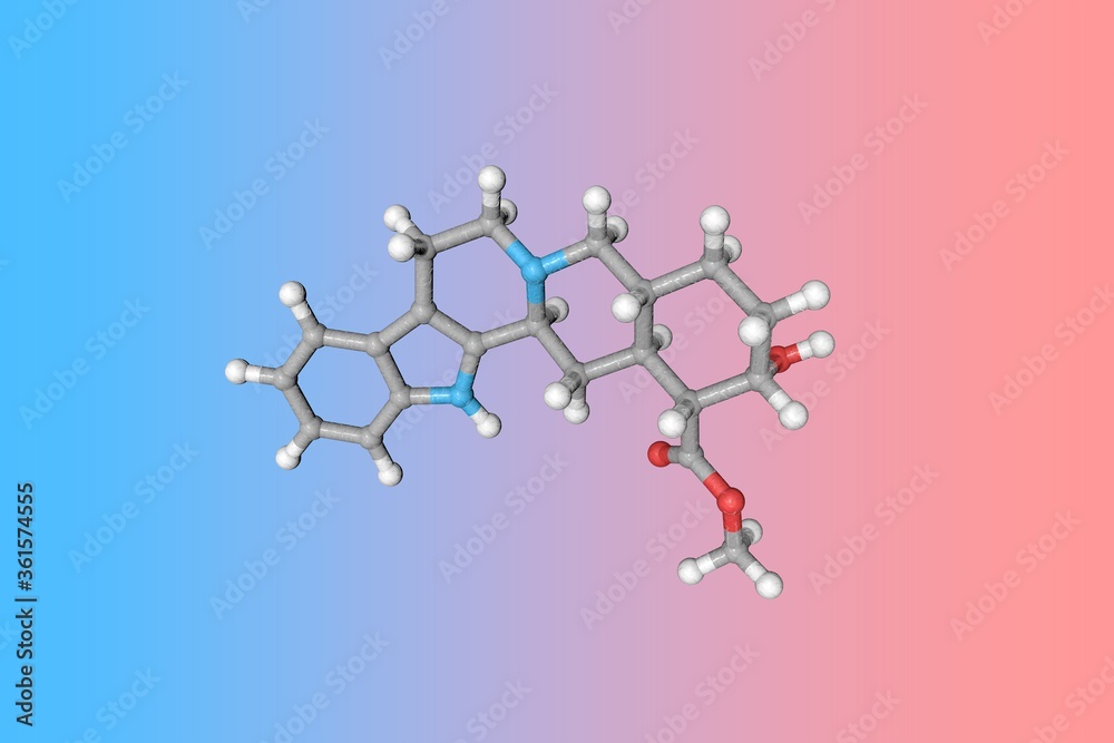 Molecular structure of yohimbine or quebrachine. Atoms are represented ...