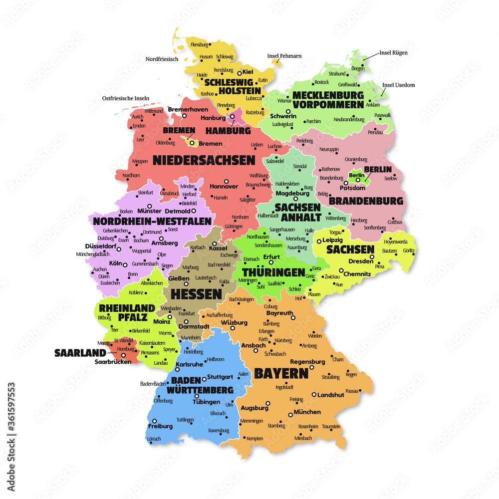 Detailed map of Germany Stock Vector | Adobe Stock