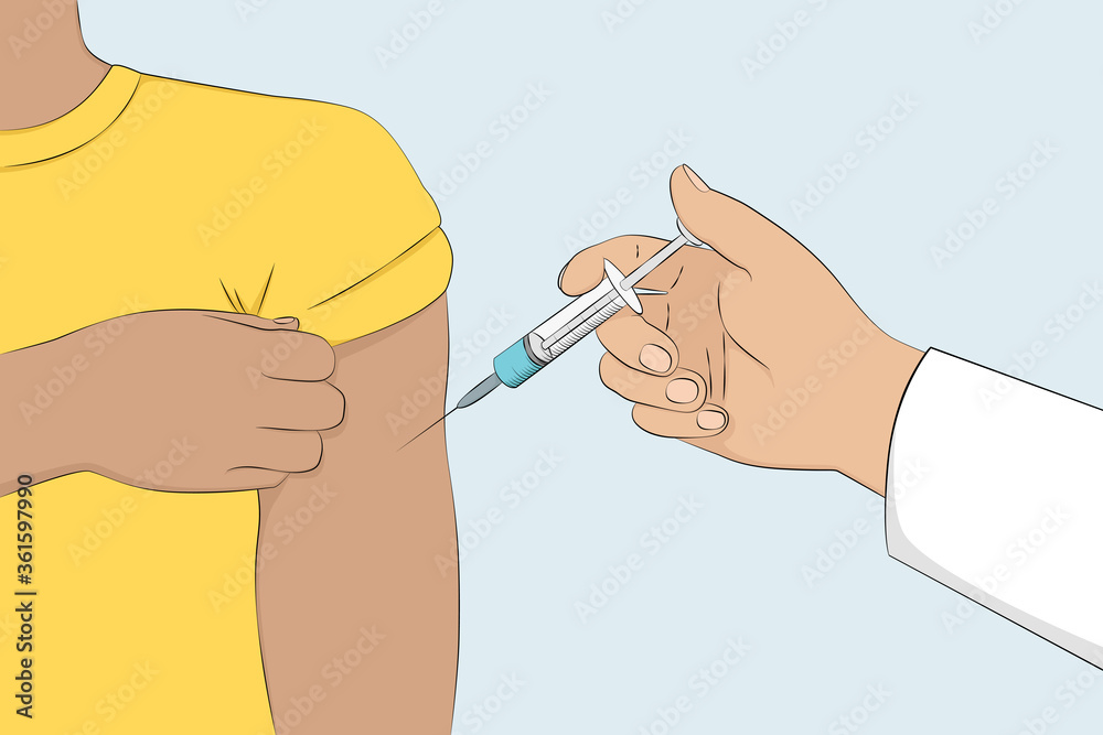 Injecting of vaccine. Cartoon style. Vector illustration. Stock Vector ...