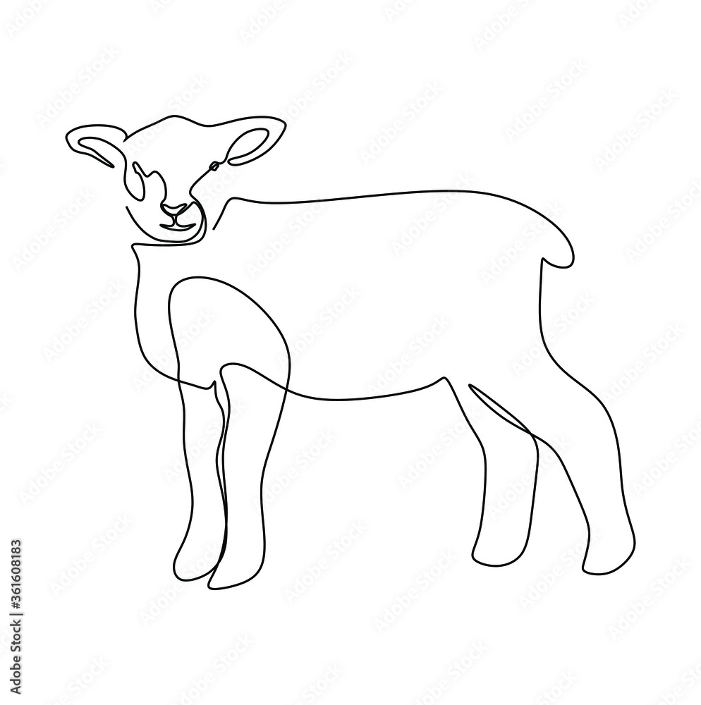 Continuous one line drawing of a little lamb sheep. Vector illustration ...