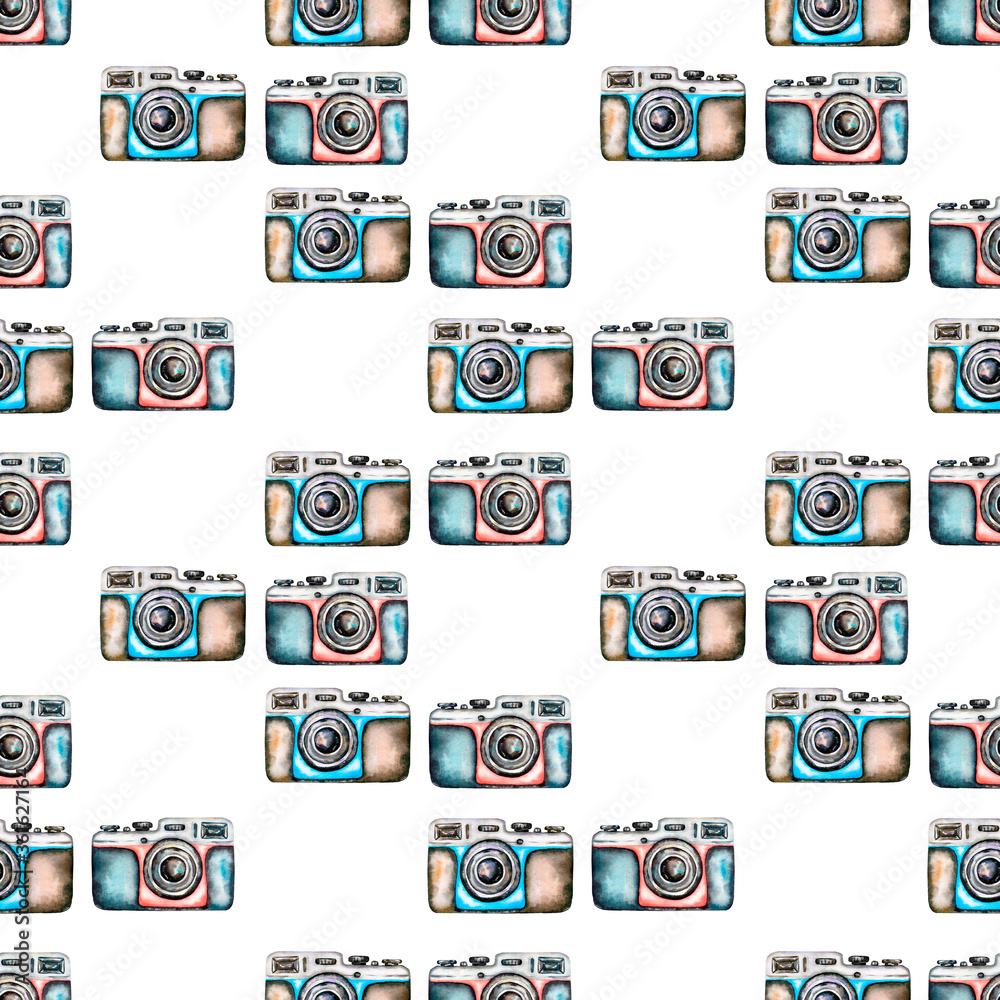 Watercolor camera seamless pattern, Hand drawn retro camera paper ...