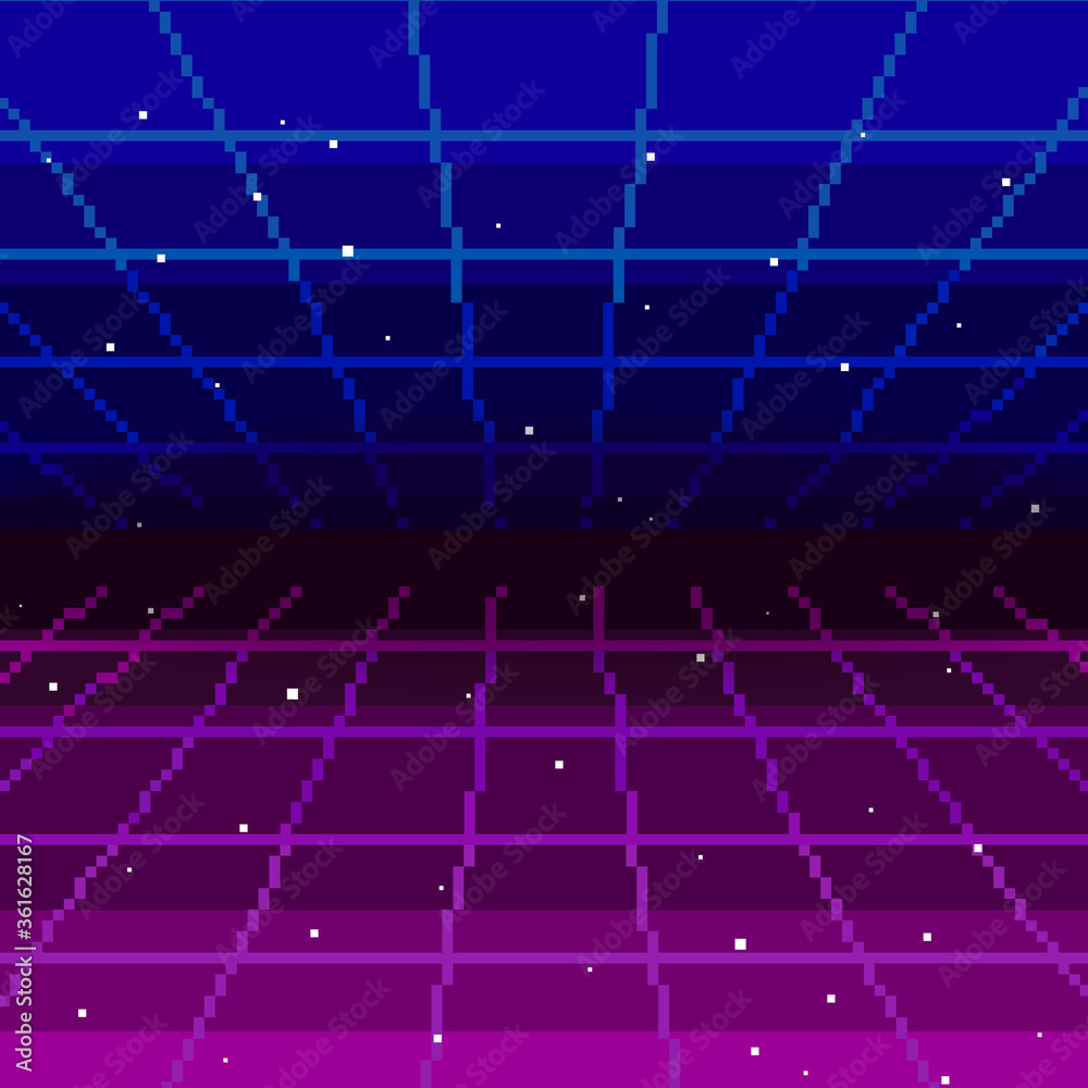 Vector pixel art of 80s Retro sci-Fi background. Pixel art background ...