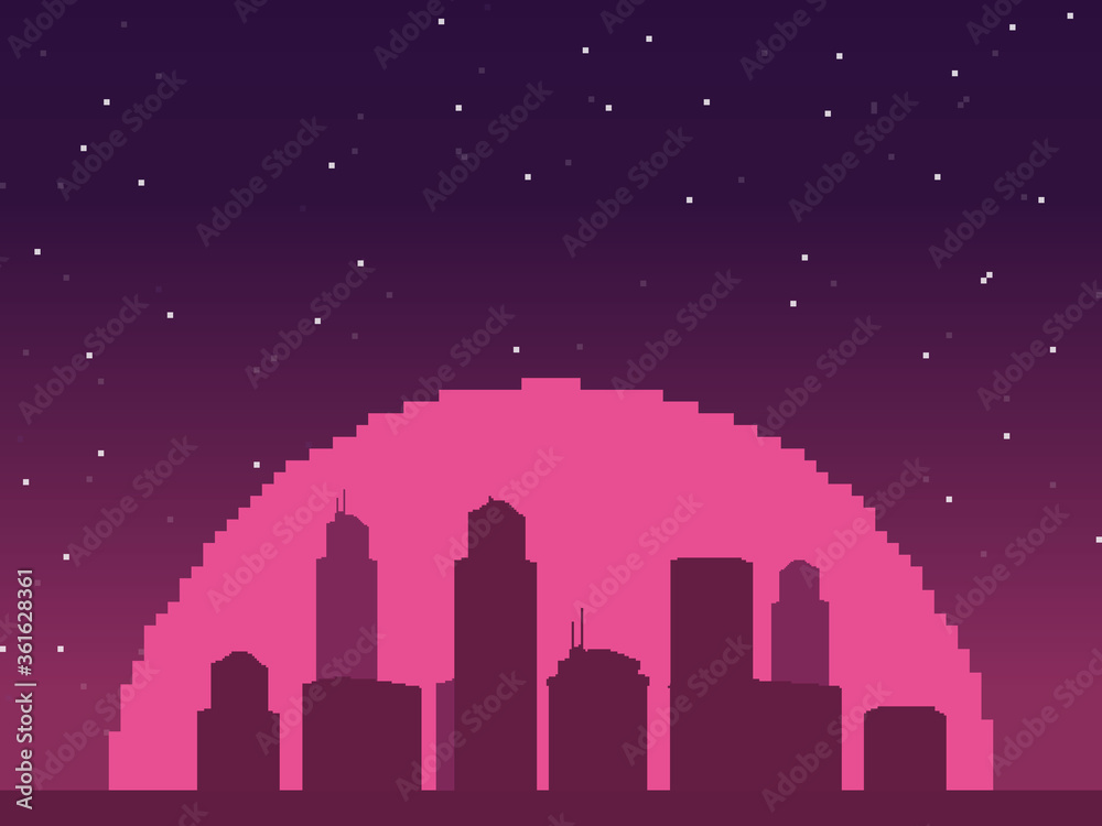 Vector pixel art of 80s Retro sci-Fi background. Pixel art background ...