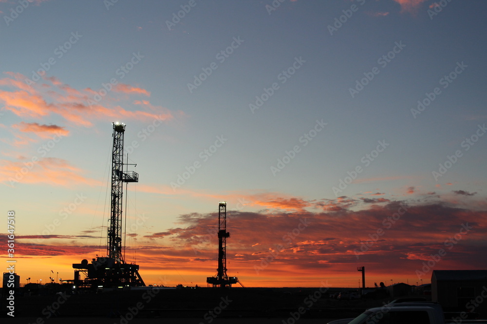 Early sunrise, crack of dawn, showing West Texas landscape with 2 ...