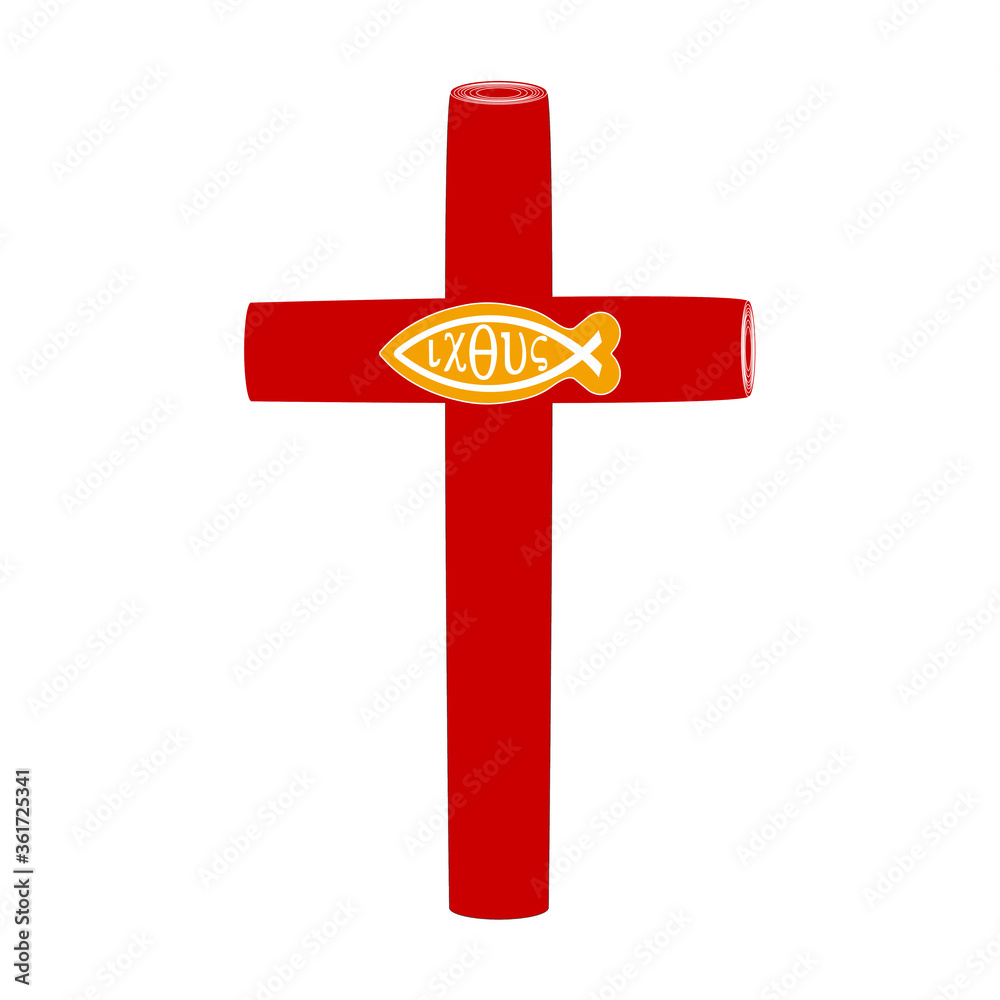 The icon of the cross. Ancient christian fish symbol. A sign with the ...